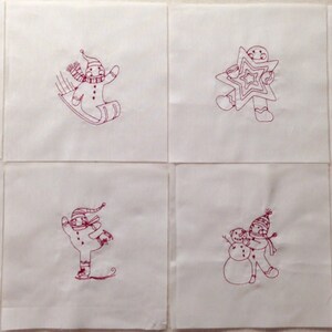 8 Redwork Machine Embroidery Squares Gingerbread Burgundy Finished Next ...