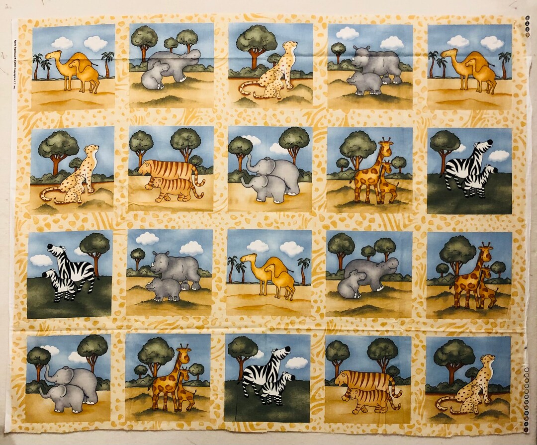 Vintage Safari Jungle Animals Fabric Panel Plus 1 Yard - Etsy