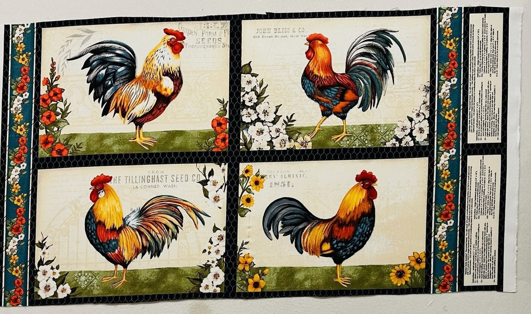 Susan Winget Garden Gate Roosters Placemats - Wilmington Prints - Panel ...