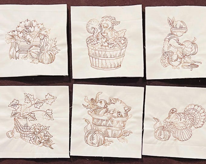 10 Fall Harvest - Machine Embroidery Squares in Variegated Brown Thread ...