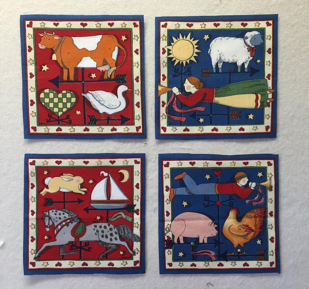 Susan Winget Vintage Fabric 12 Blocks - 6-1/2" Square Each - 3 of Each ...