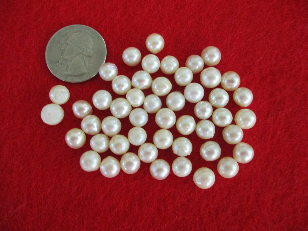 50 Vintage 1970s Genuine Pearl Cabochons, Cabs Flat on Back for Crafts ...