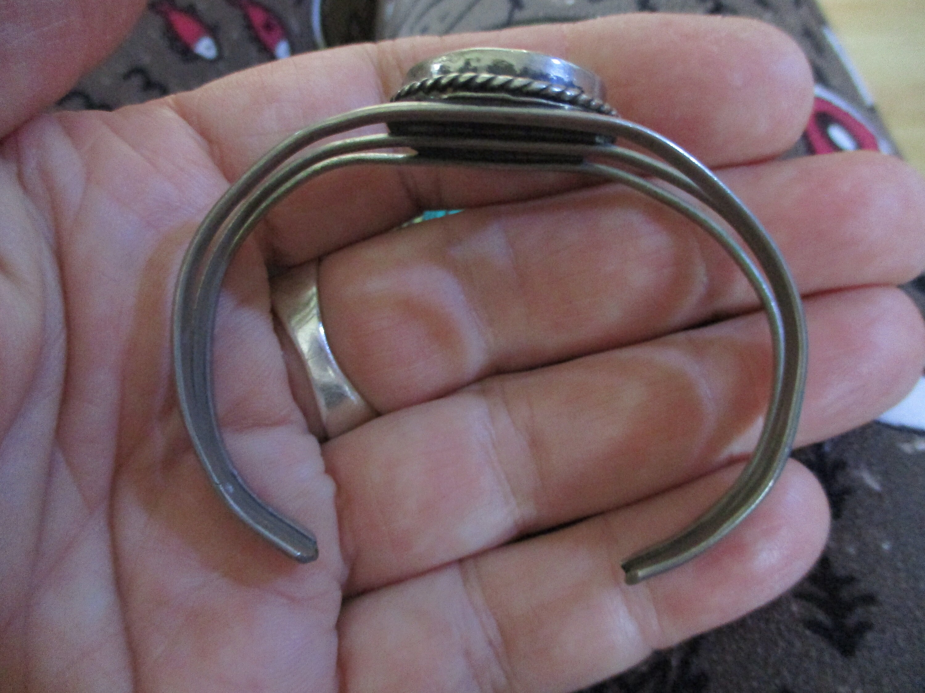 Rare Old Mother of Pearl, Turquoise, Gemstone Inlay and Silver Bracelet ...