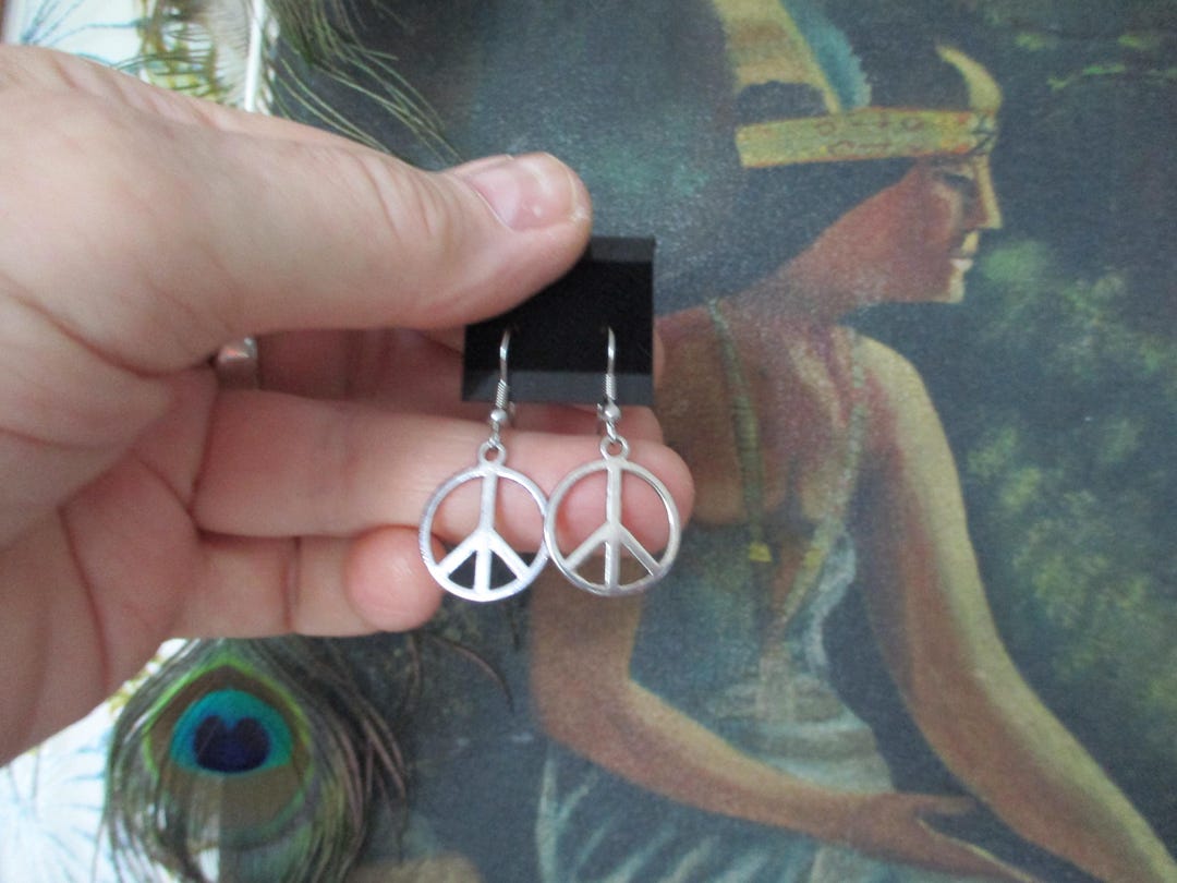 Vintage Silver Peace Sign Earrings, Boho, Hippy, Love - Etsy