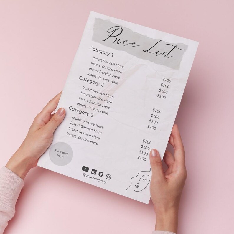 Minimalist Price List Template for Salon, Beauty Clinic, Nail/lash Tech ...