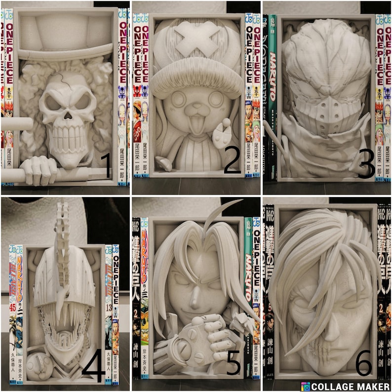 Anime Manga Themed 3D Printed Book Nook/wall Bust – Fantasy Scifi Shelf ...