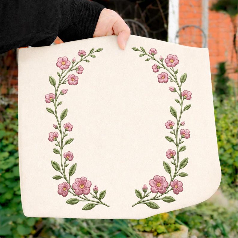 Floral Wreath Embroidery Design, Pink Flower Frame, Monogram Wreath ...
