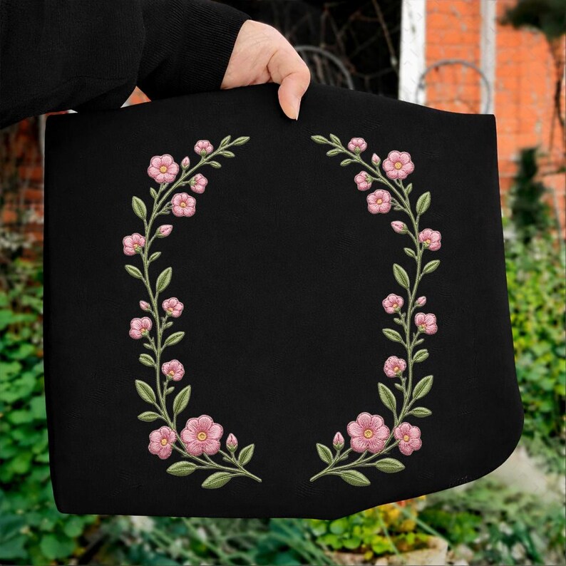 Floral Wreath Embroidery Design, Pink Flower Frame, Monogram Wreath ...