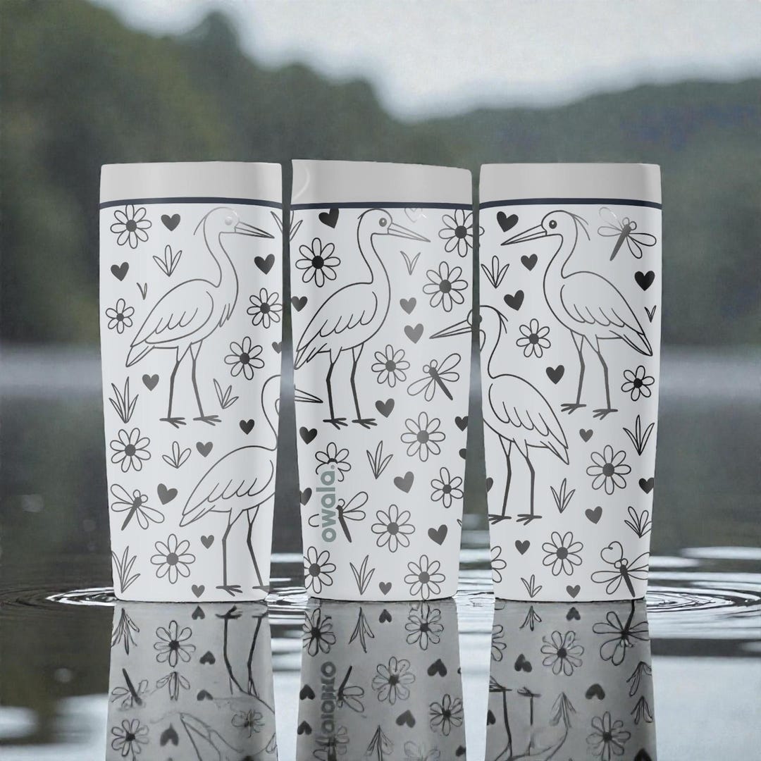 Floral Wading Bird Owala Smoothsip Insulated Stainless Steel Coffee ...