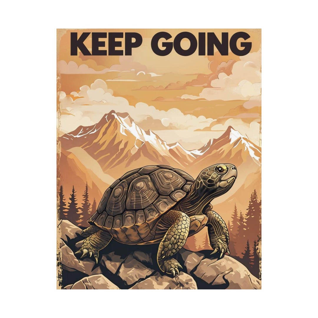 Motivational Turtle Art Print, Keep Going, Mountain Landscape - Etsy