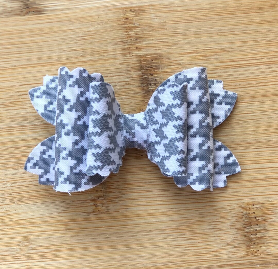 Houndstooth Hair Bow: Gray and White Cotton Bow, Alligator Clip - Etsy