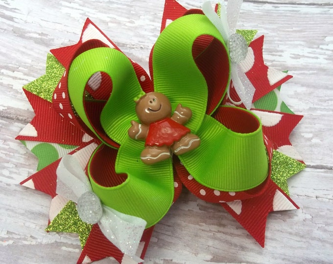 Gingerbread Girl Christmas Hair Bow, Boutique Christmas Hair Bow ...
