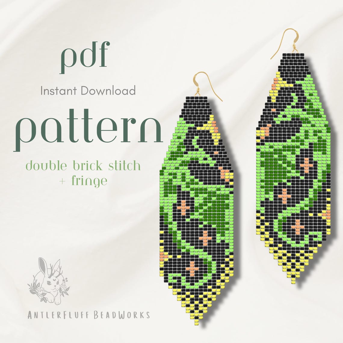 Green Dragon Brick Stitch Fringe Earrings Pattern PDF | 2-drop Seed ...