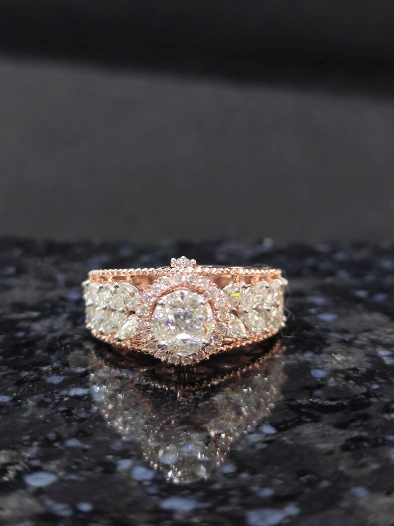 Marquise and Round Lab Diamond Ring, 1.128 Ct Antique Art Deco Design ...