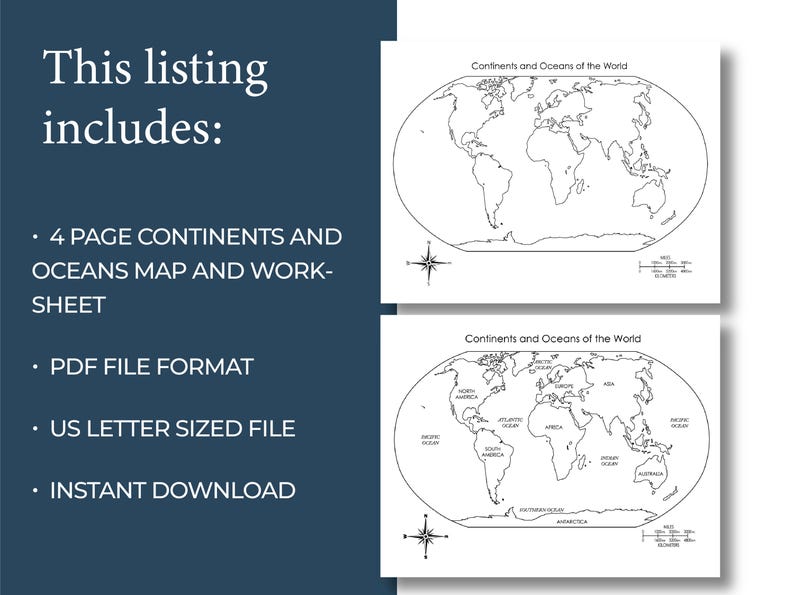 Continents and Oceans Worksheets | Geography Printable | 4 Page Set ...