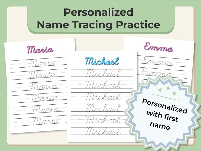 Personalized Cursive Name Tracing Worksheet | Custom First Name ...