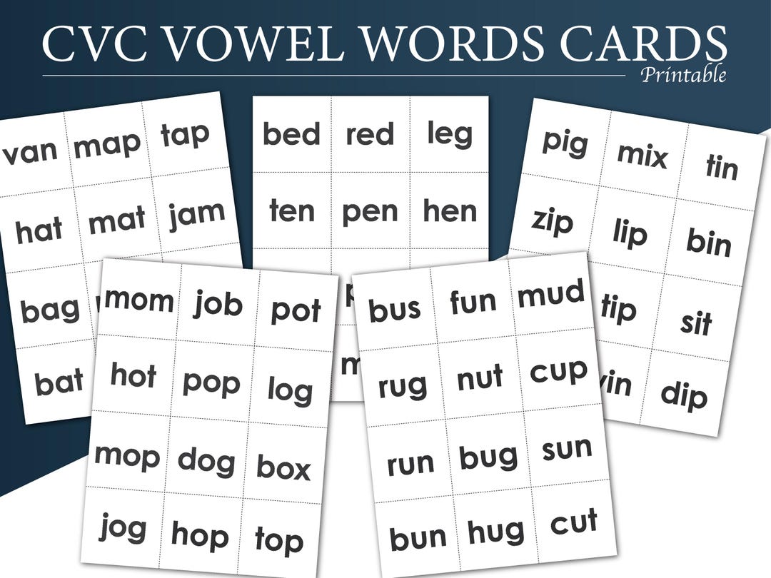 CVC Word Cards Printable | Short Vowel Phonics Flashcards (PDF) - Etsy ...