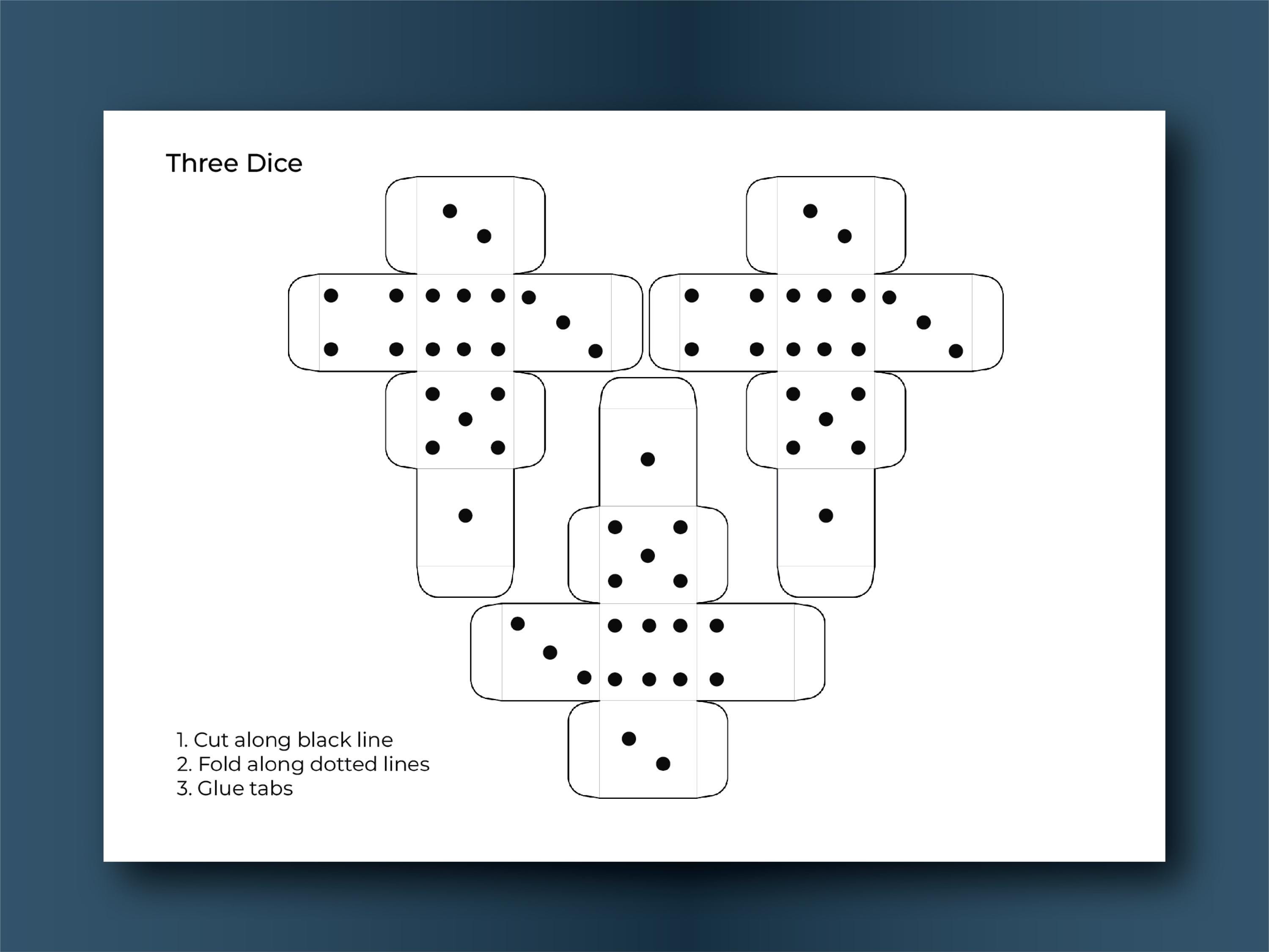 Printable Dice Template | Cut, Fold & Glue Dice | 3-page Dice Net Pack ...