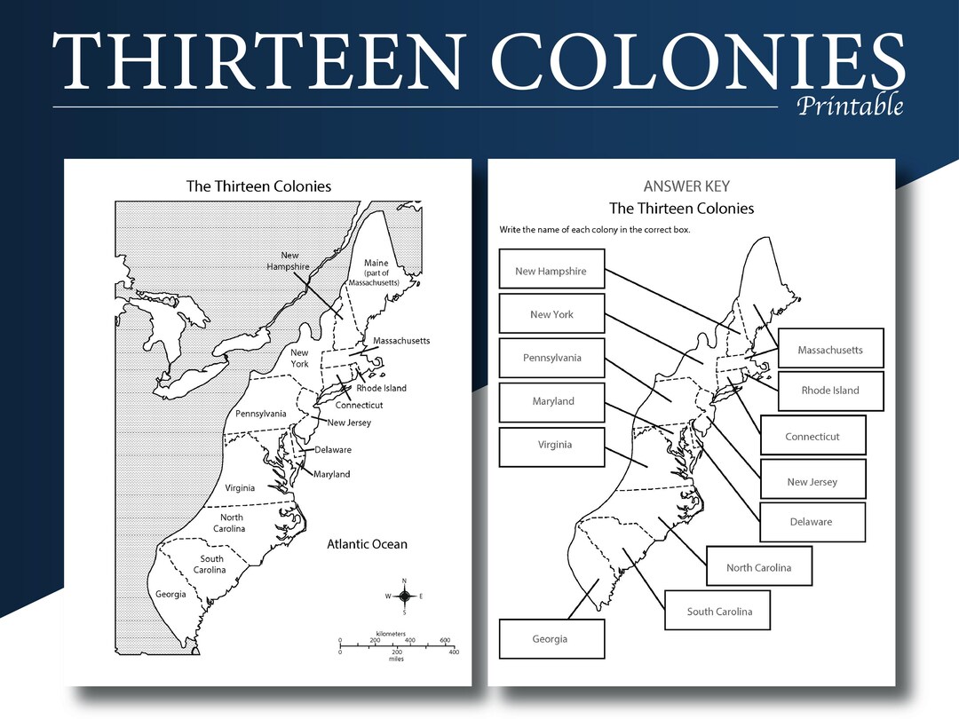 Thirteen Colonies Map Worksheet | Labeled, Blank & Answer Key PDF | US ...