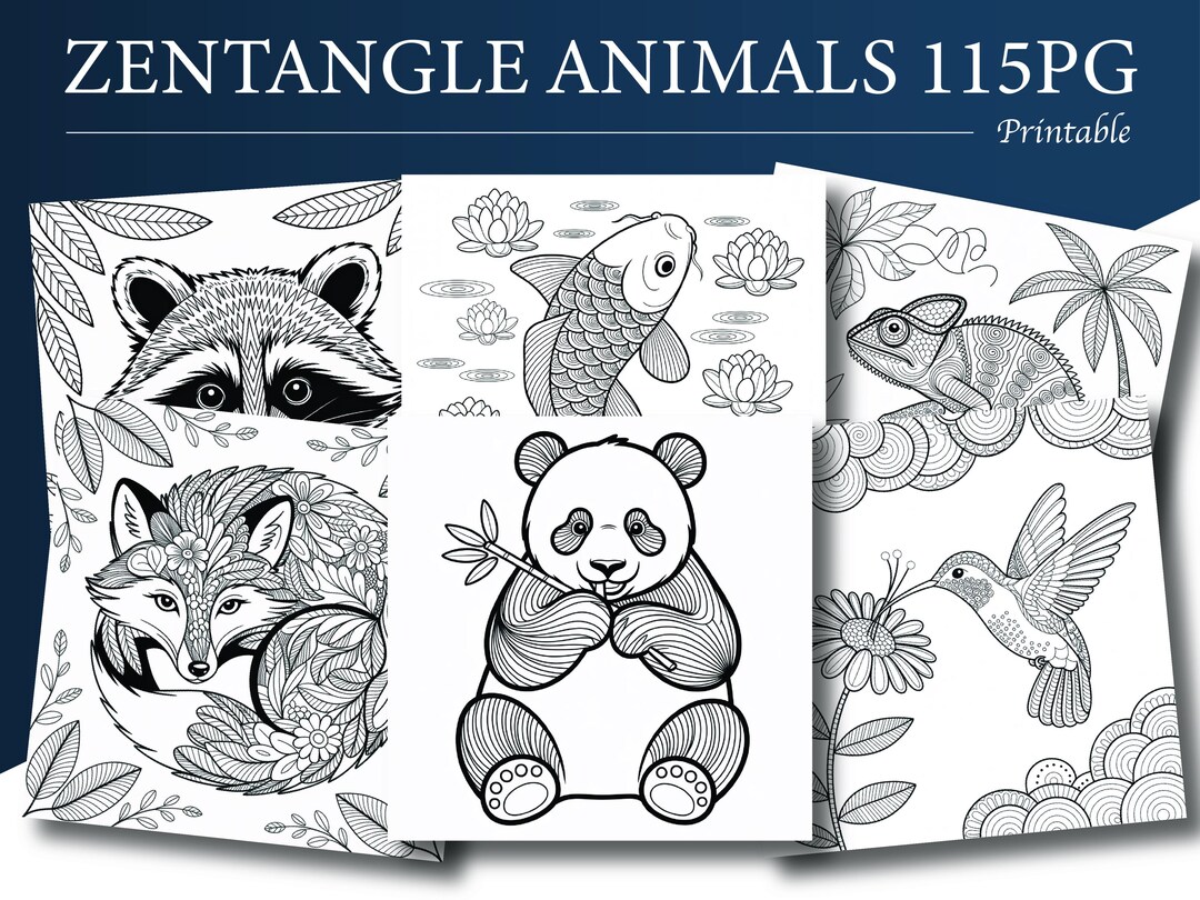 Zentangle Animal Coloring Pages Bundle | 115 Page Square Printable ...