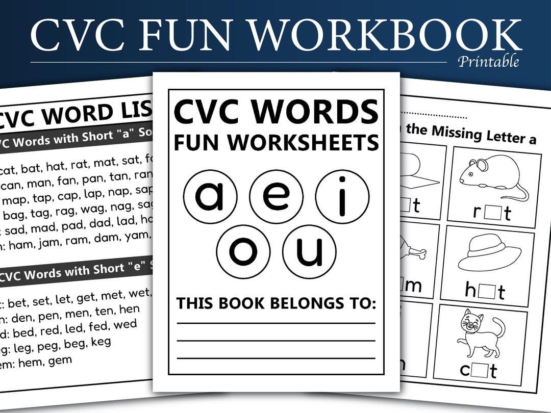 CVC Words Phonics Workbook, Short Vowel Activities, Kindergarten ...