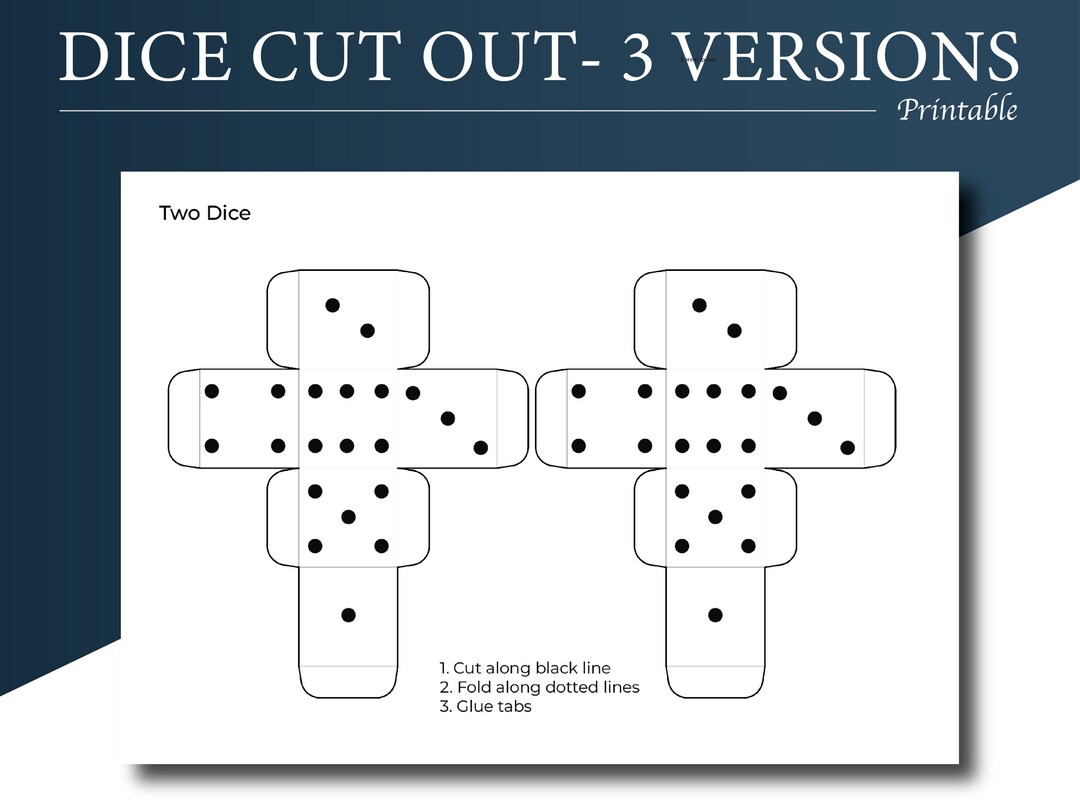 Printable Dice Template | Cut, Fold & Glue Dice | 3-page Dice Net Pack ...