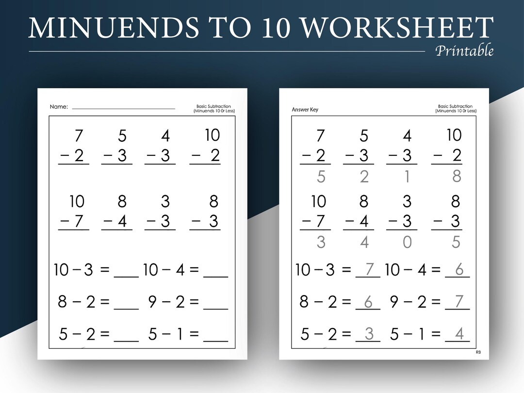 Subtraction Worksheets to 10 | Kindergarten Math Printable | Simple ...