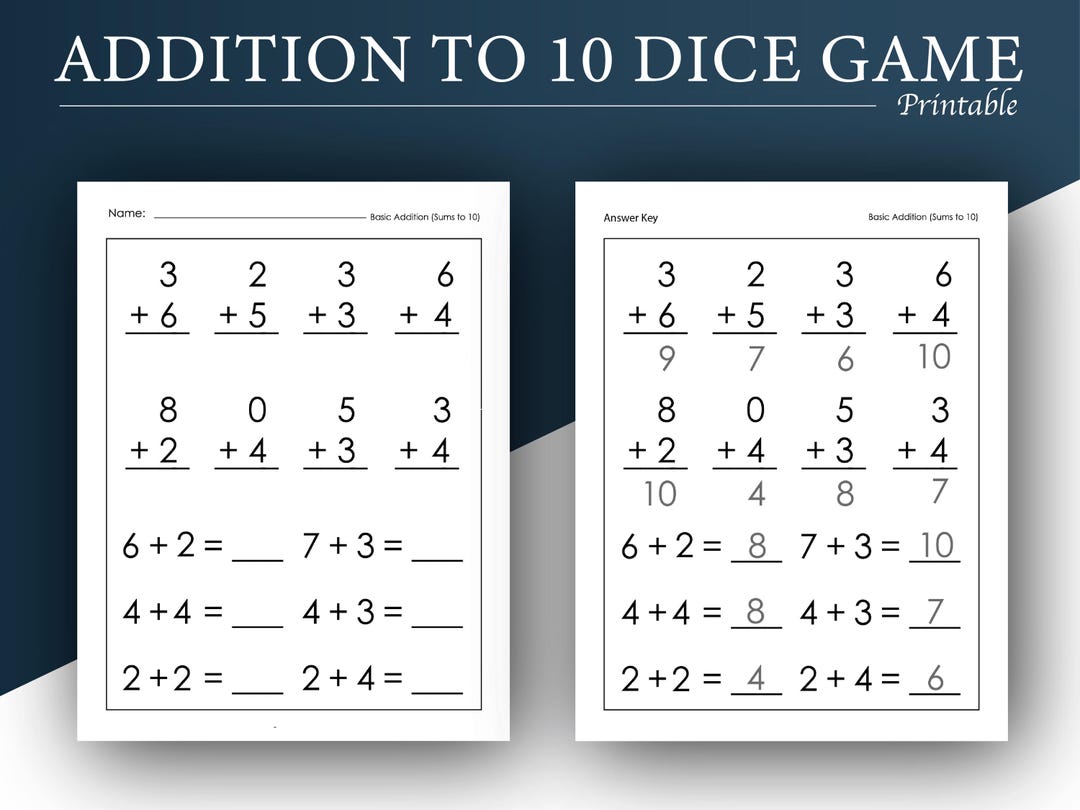 Addition Worksheets Sums to 10 | Kindergarten Math Printable | Simple ...