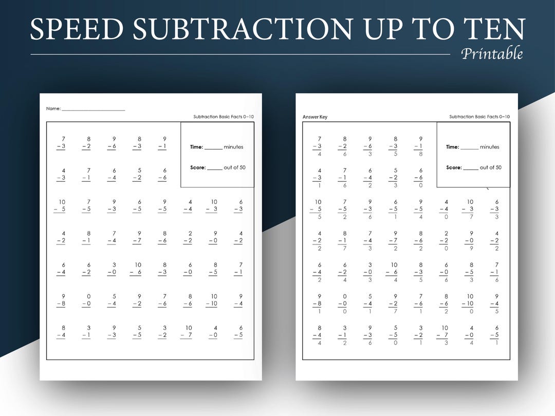 Speed Subtraction Math Worksheet | Timed Practice | Single Page ...