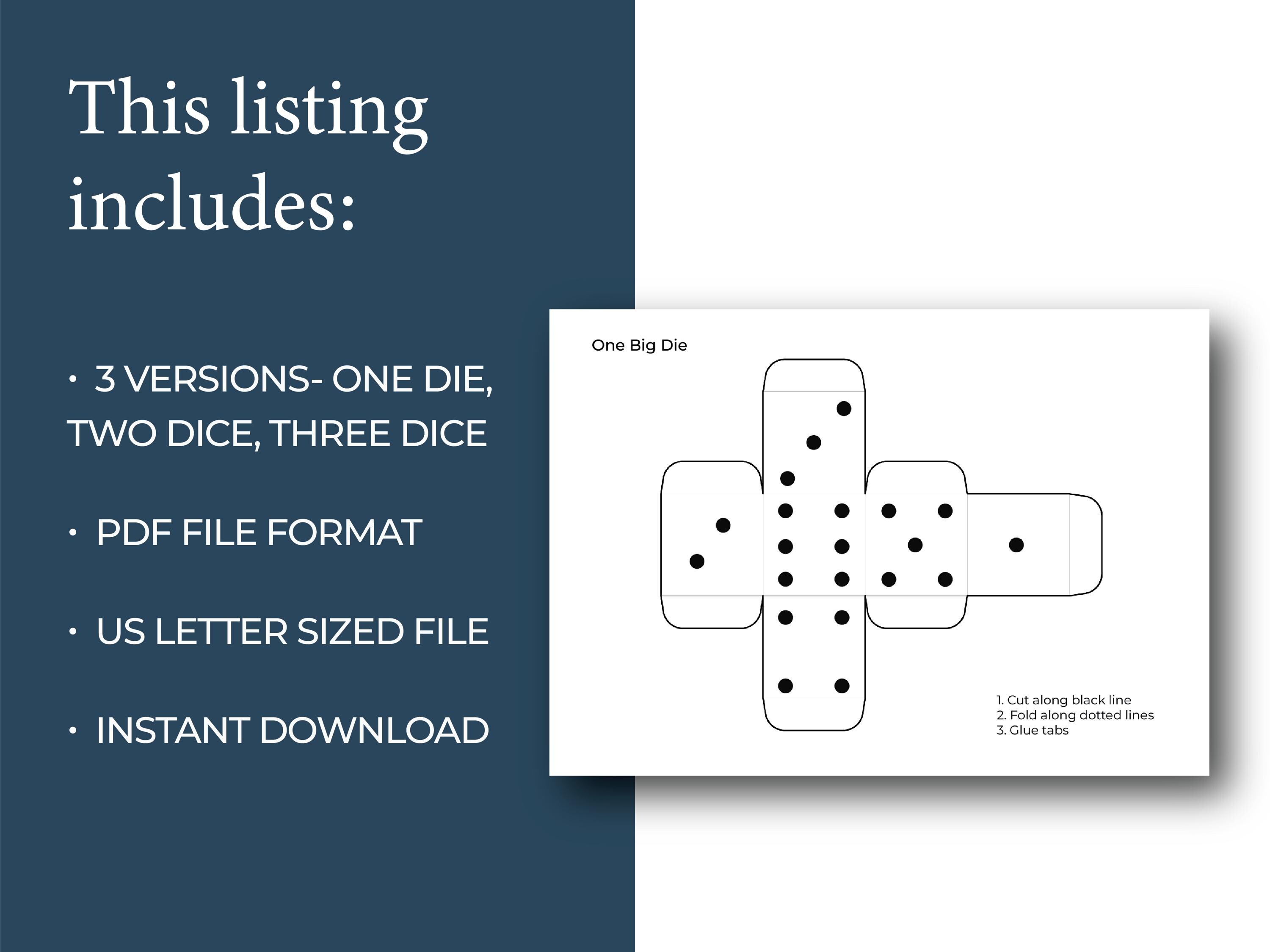 Printable Dice Template | Cut, Fold & Glue Dice | 3-page Dice Net Pack ...