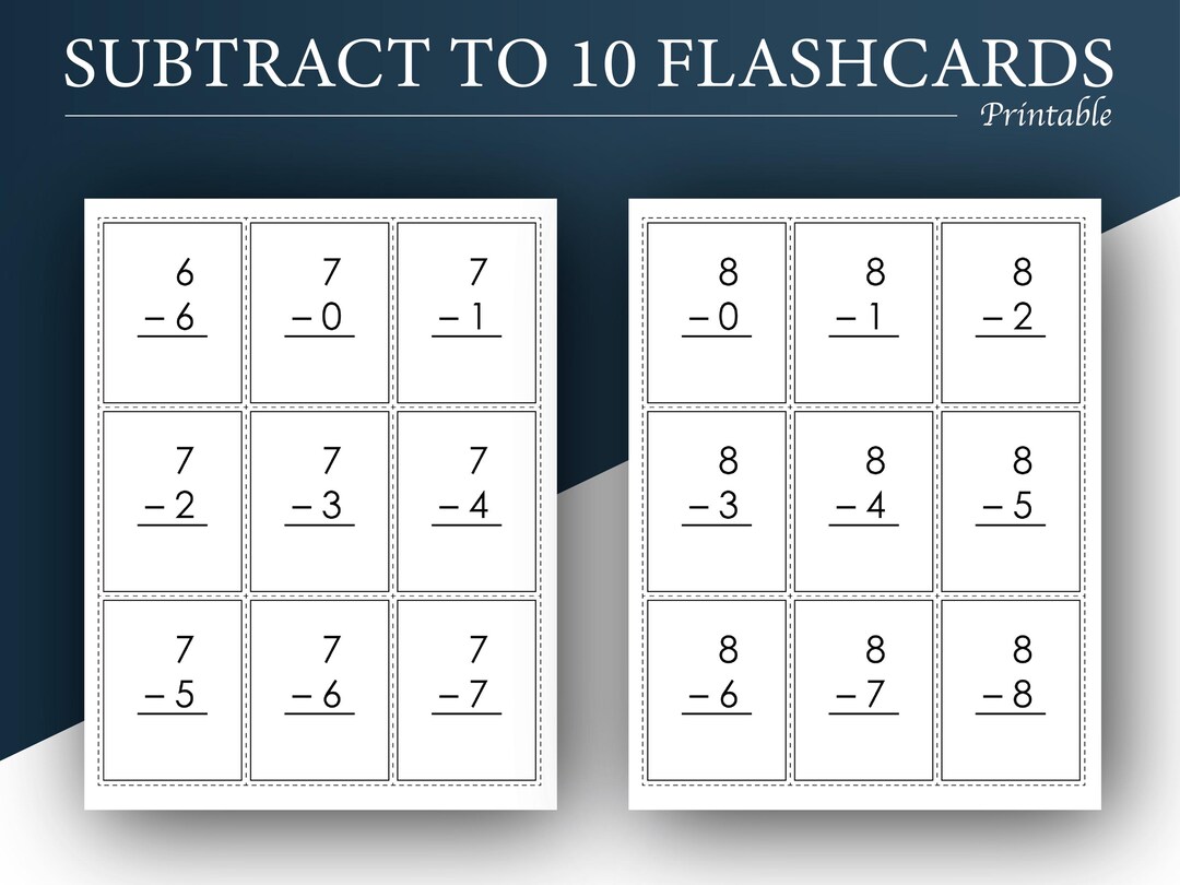 Subtraction Flash Cards to 10 | Kindergarten Math Printable | Minuends ...