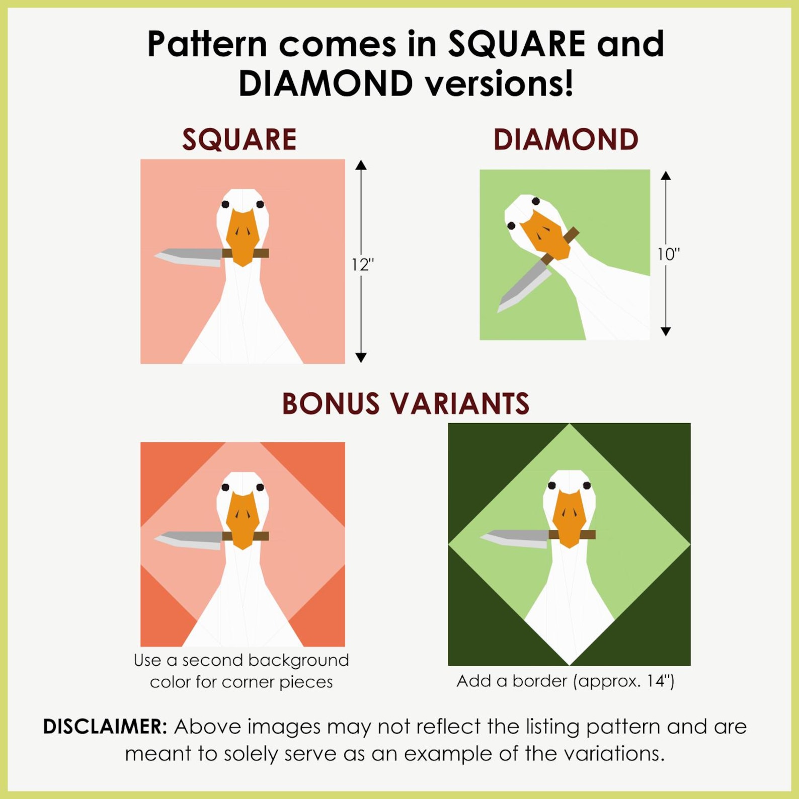 Canada Goose With Knife, Quilt Block FPP Pattern: Multiple Sizes (PDF ...