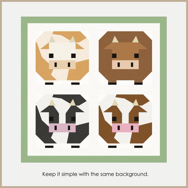Cow, Farm Animal Quilt Block FPP Pattern: Multiple Sizes (PDF Download ...