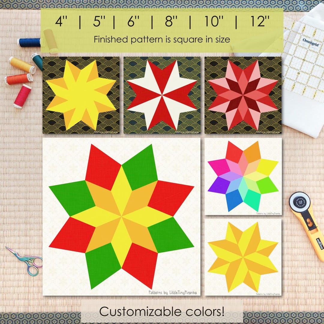 Diamond Flower Quilt Block FPP Pattern: Multiple Sizes (PDF Download ...