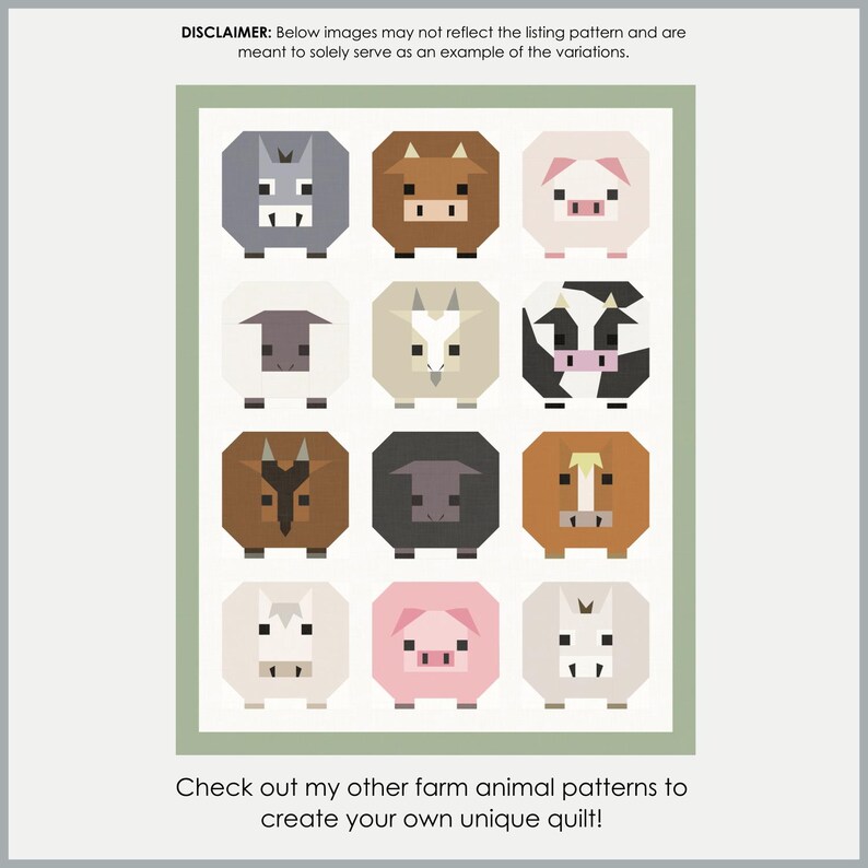 Cow, Farm Animal Quilt Block FPP Pattern: Multiple Sizes (PDF Download ...