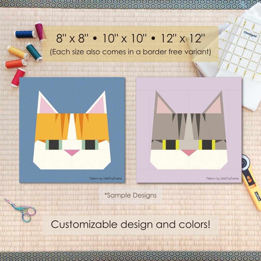 Tabby Cat Quilt Block FPP Pattern: Multiple Sizes (PDF Download, Letter ...