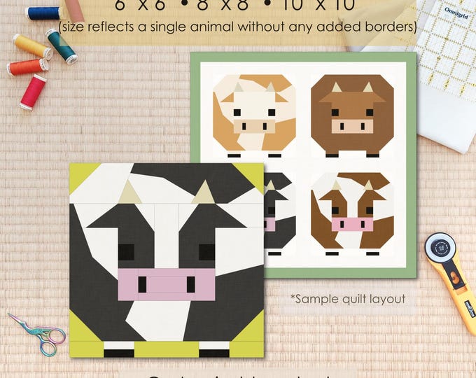 Cow Quilt Block, Paper Pieced Quilt Pattern, PDF Pattern, Instant ...