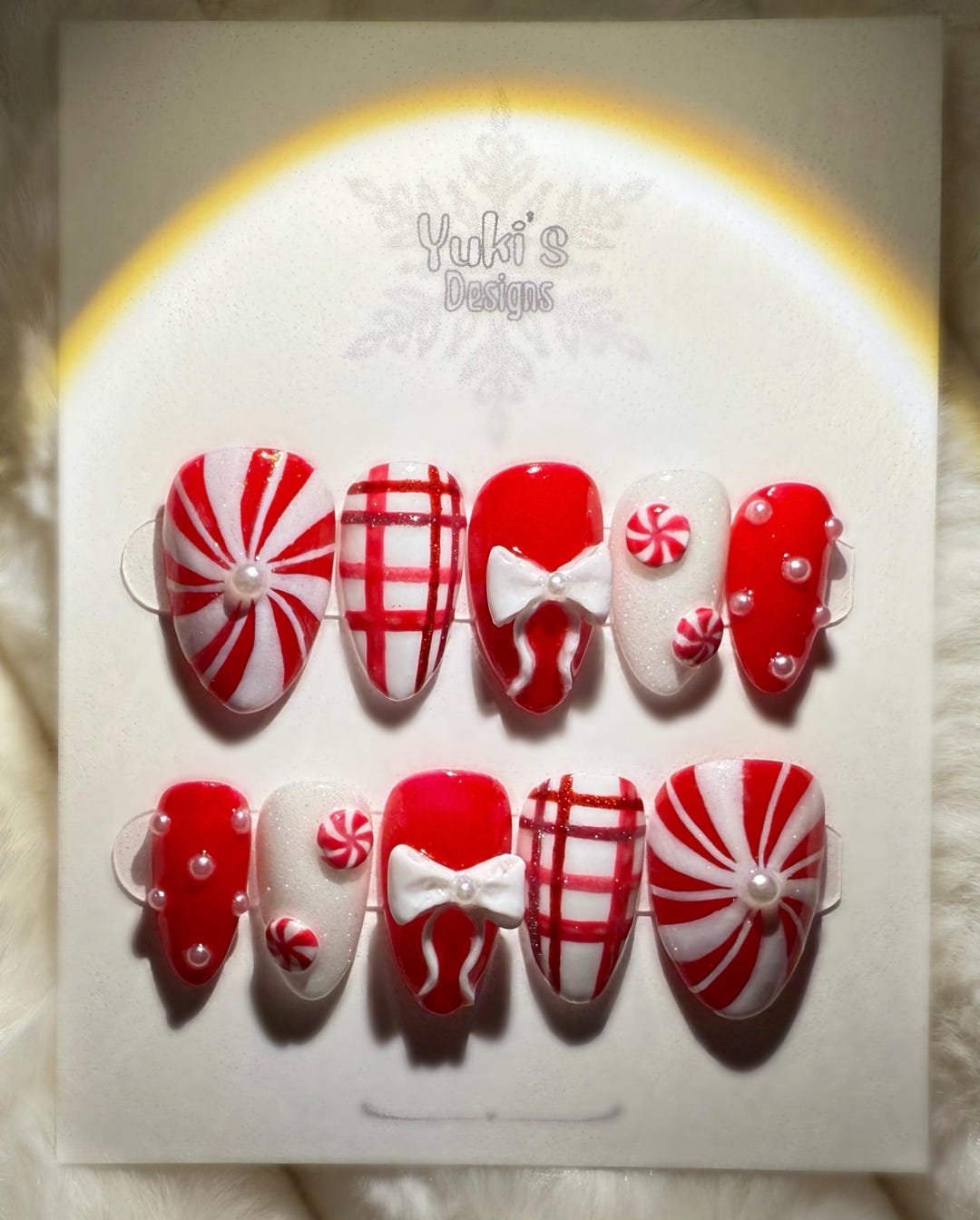 Red Peppermint Nails | Handmade Press on Nails - Etsy