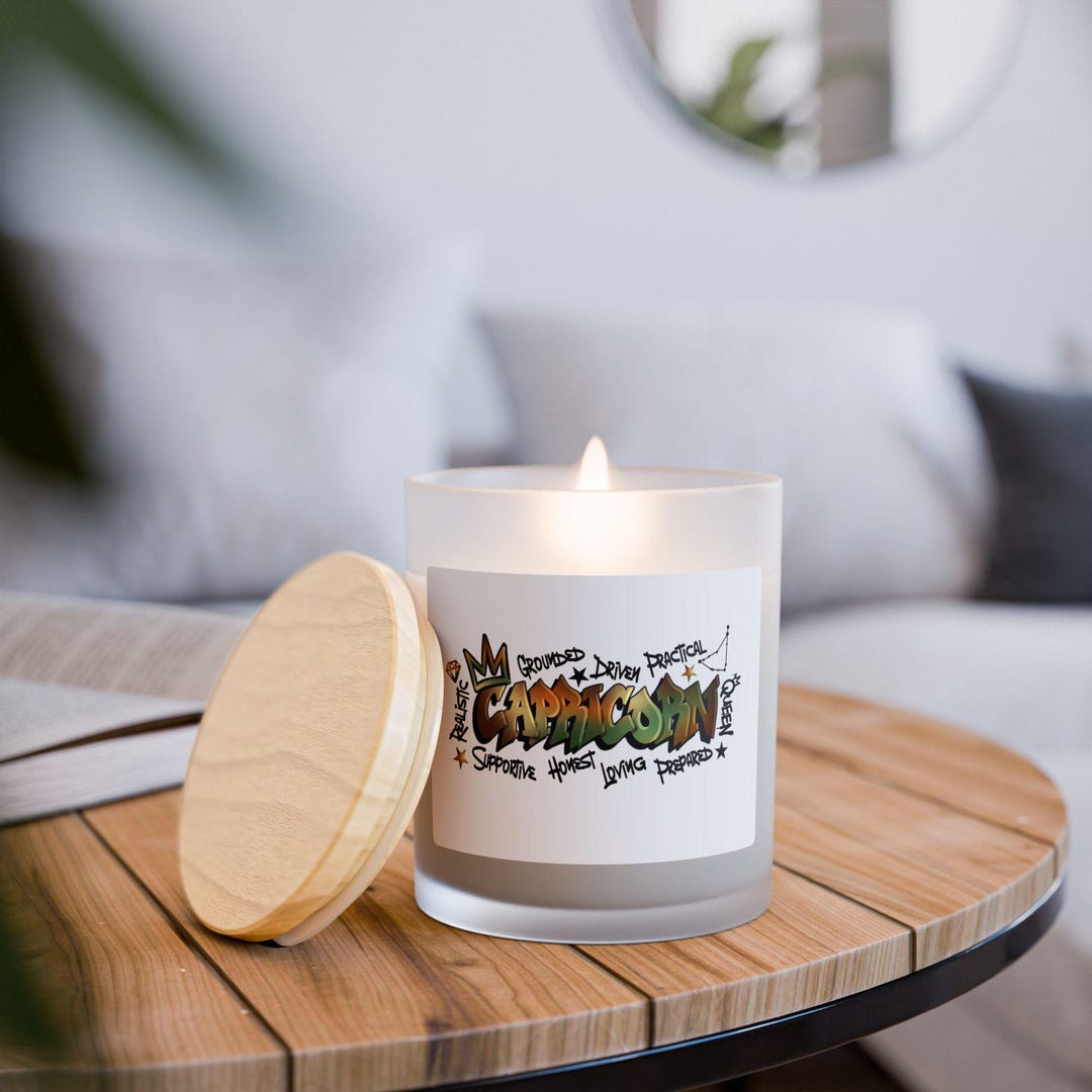 Capricorn Graffiti Candle, Frosted Glass Candle - Etsy