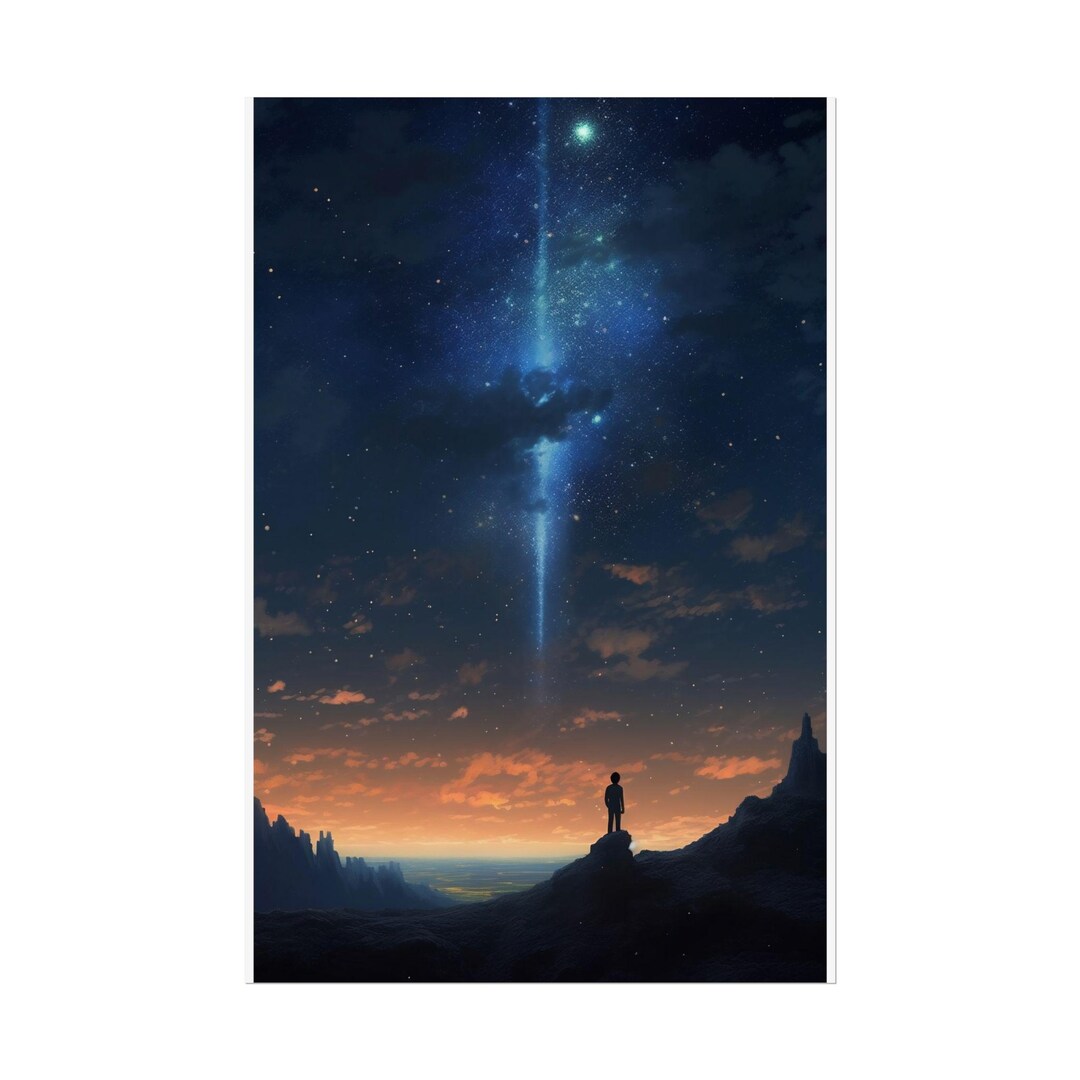 Starfall Night Sky Rolled Poster | Cosmic Landscape, Silhouette ...