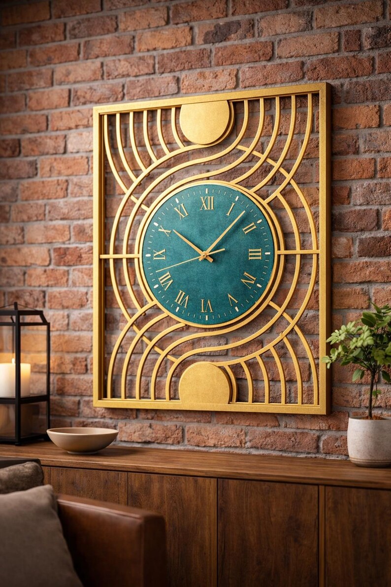 Modern Industrial Wall Clock Printable Art, Minimal Metal Clock Design ...
