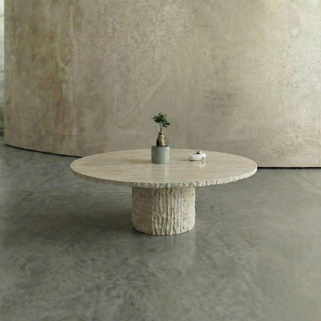 Travertine Marble Coffee Table | Sculptural Designer Round Table ...