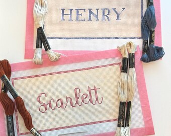 Custom Name Needlepoint Canvas With Bow & Roses – Hand-painted on 18 ...