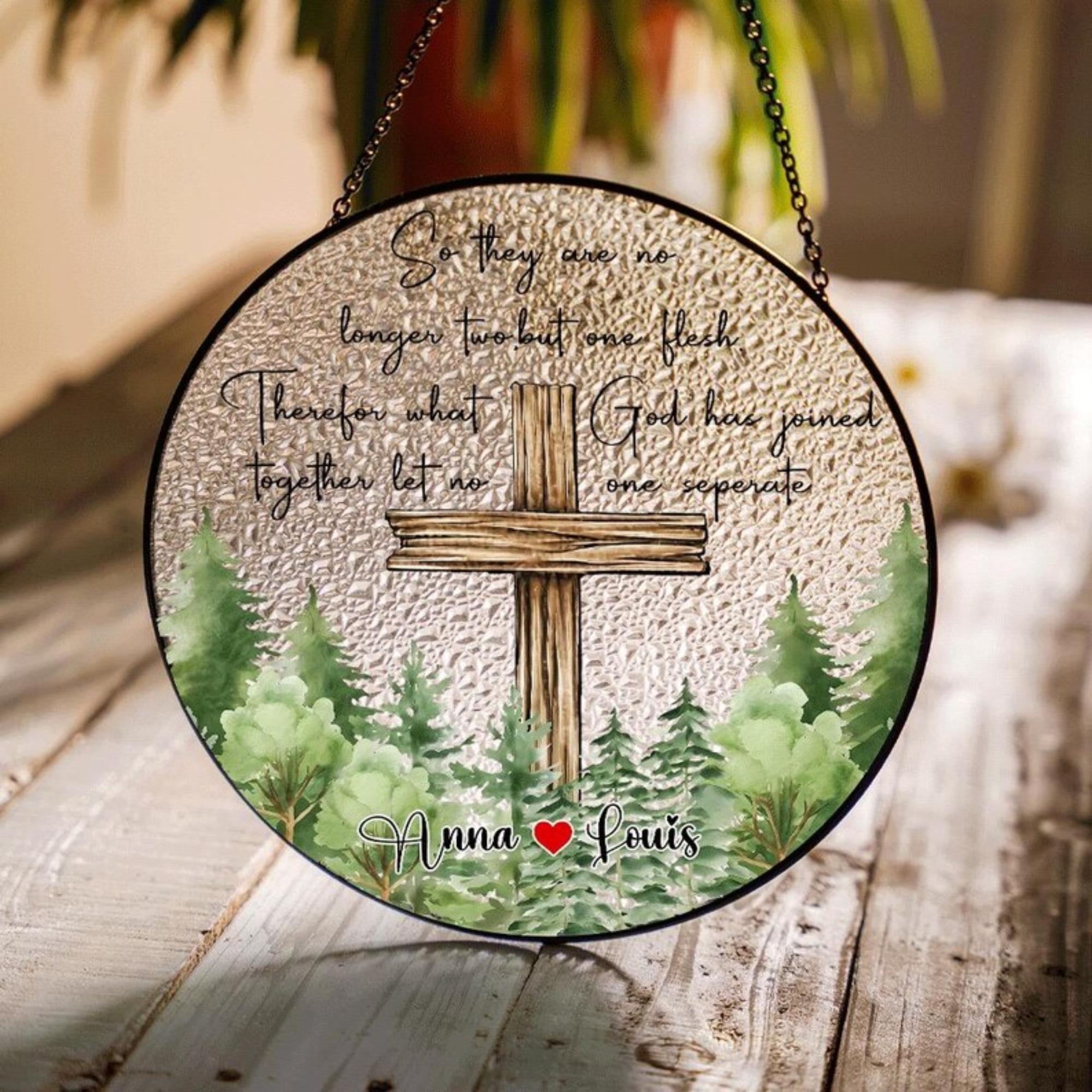 Personalized Christian Wedding Suncatcher, Bible Verse Cross Stain ...