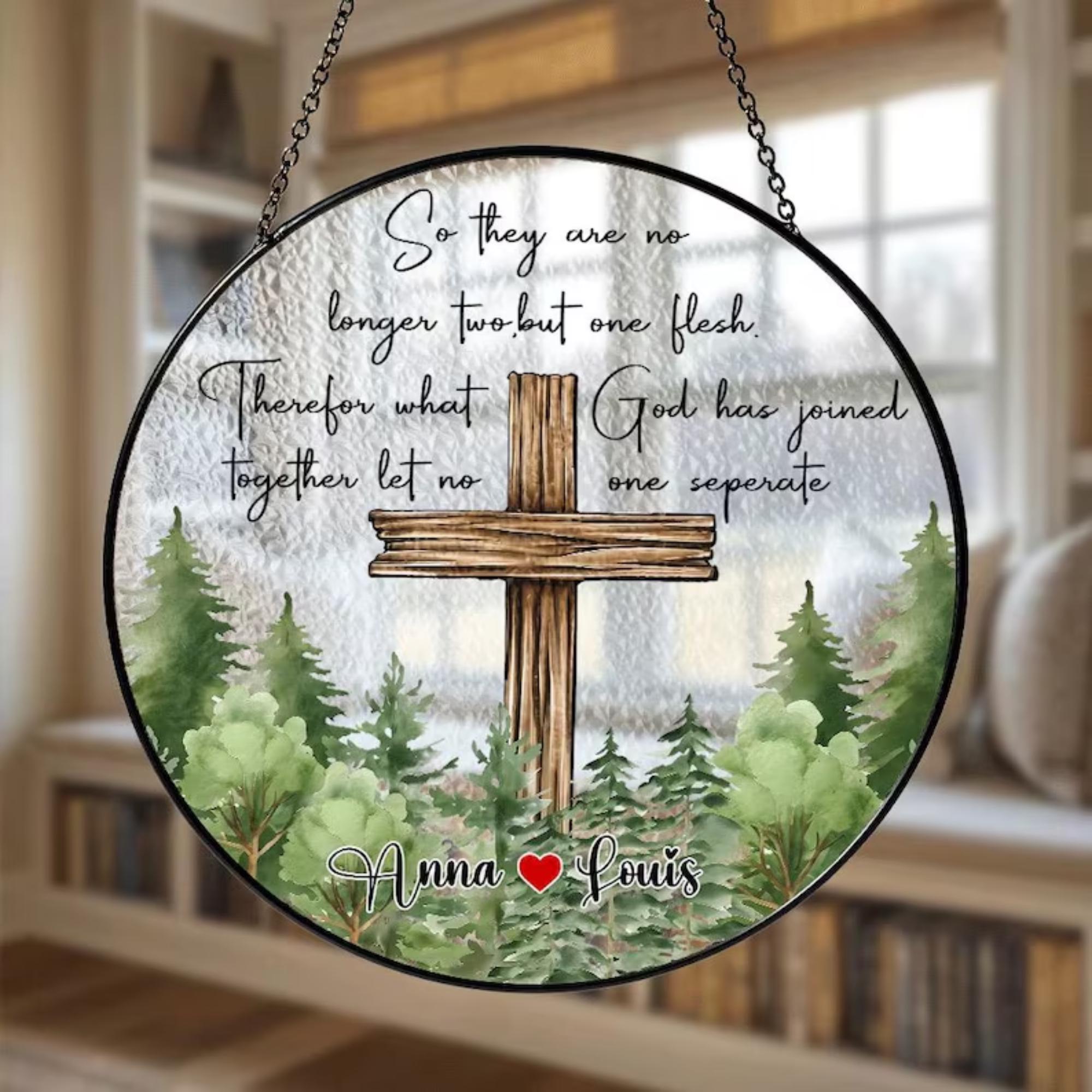 Personalized Christian Wedding Suncatcher, Bible Verse Cross Stain ...
