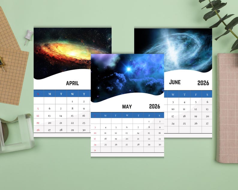 2026 Space Calendar | Printable Astronaut & Galaxy Calendar, Digital ...
