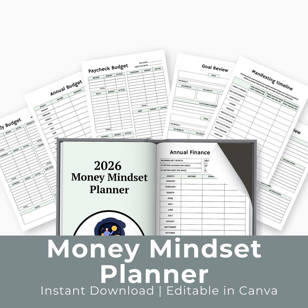 2026 Money Mindset Planner, Printable Budget Tracker, Editable Canva ...