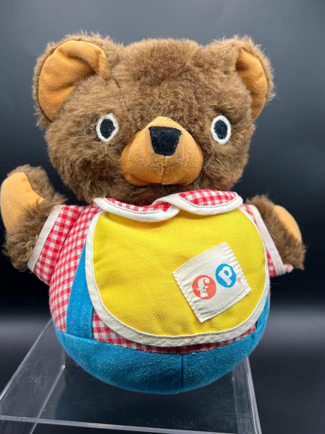 Fisher Price Vintage Roly Poly Teddy Bear Chime Plush Musical Baby Toy ...