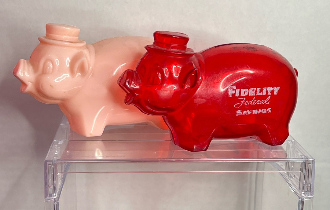 2 Vintage Plastic Piggy Banks Advertising Coin Bank - Etsy