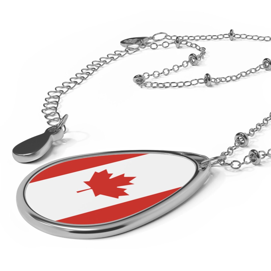 Canadian Flag Necklace - Canada Oval Necklace, Maple Leaf Teardrop ...